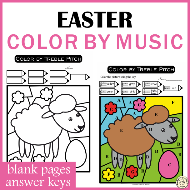 Easter Music Color by Code Pages | Color-by-Note Music Worksheets ...