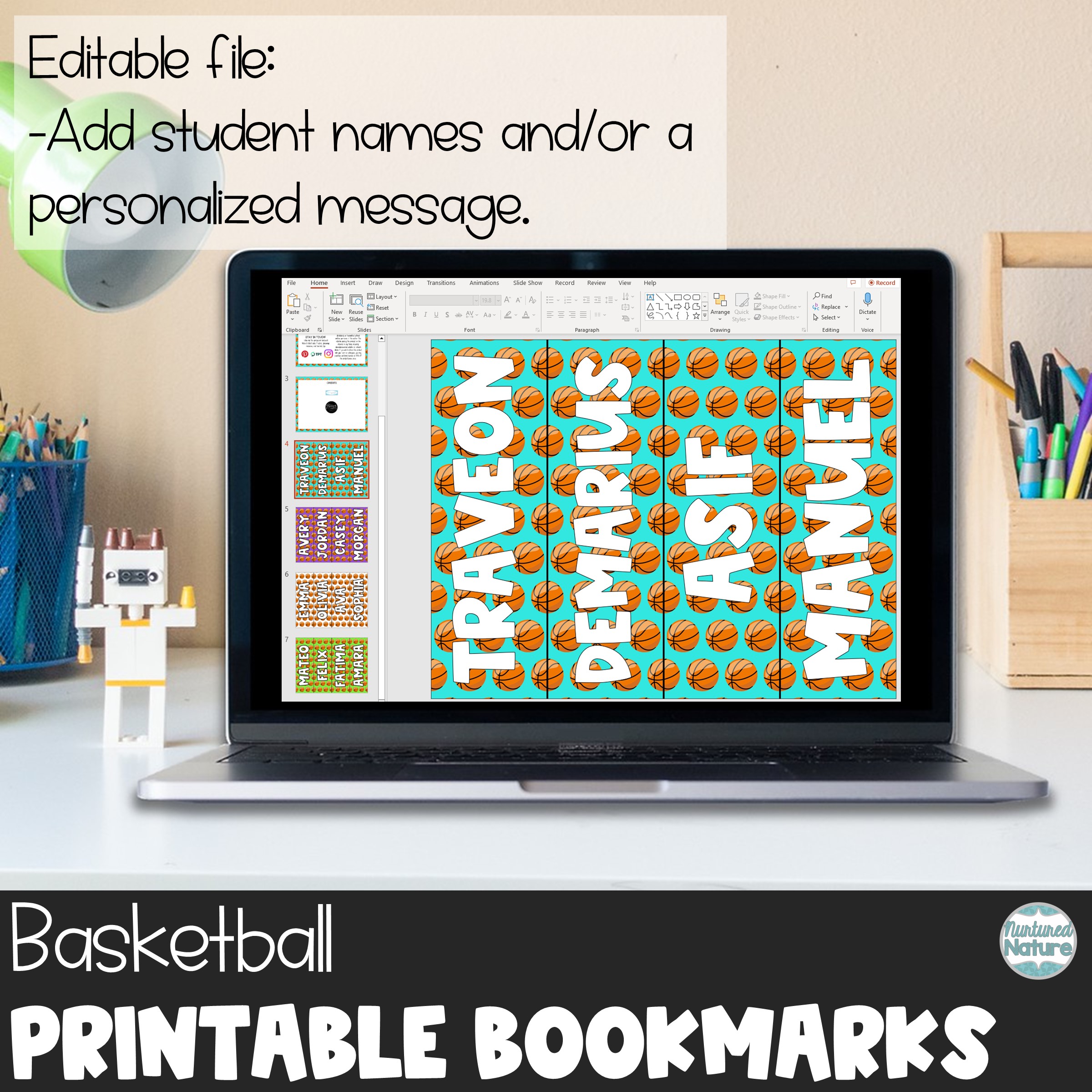 Editable Name Bookmarks - Basketball Sports Theme | Made By Teachers