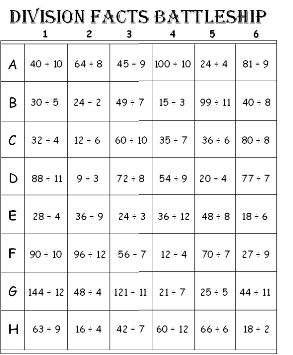 Greater Than Less Than Division Facts PLUS Battleship Division Facts ...