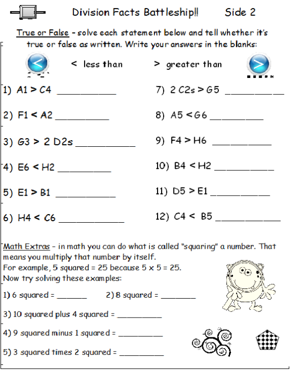 Greater Than Less Than Division Facts PLUS Battleship Division Facts ...