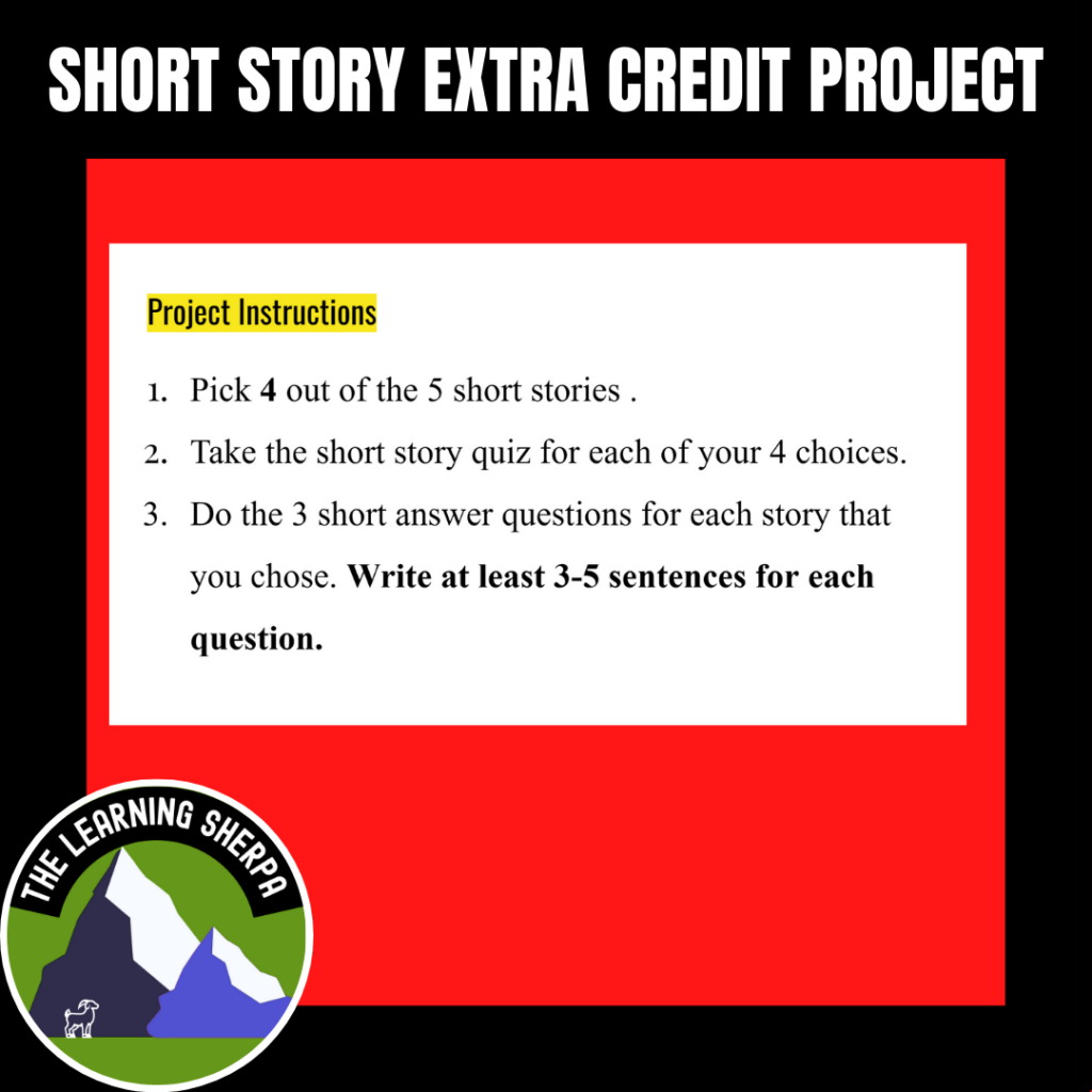 Short Story Extra Credit Project | Made By Teachers