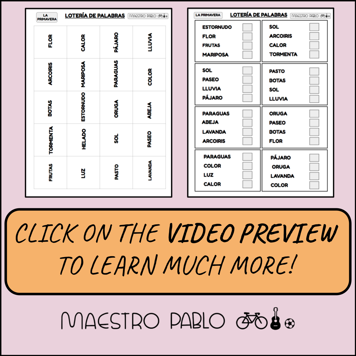 Lotería de palabras / La Primavera Bingo words game plus Worksheet ...
