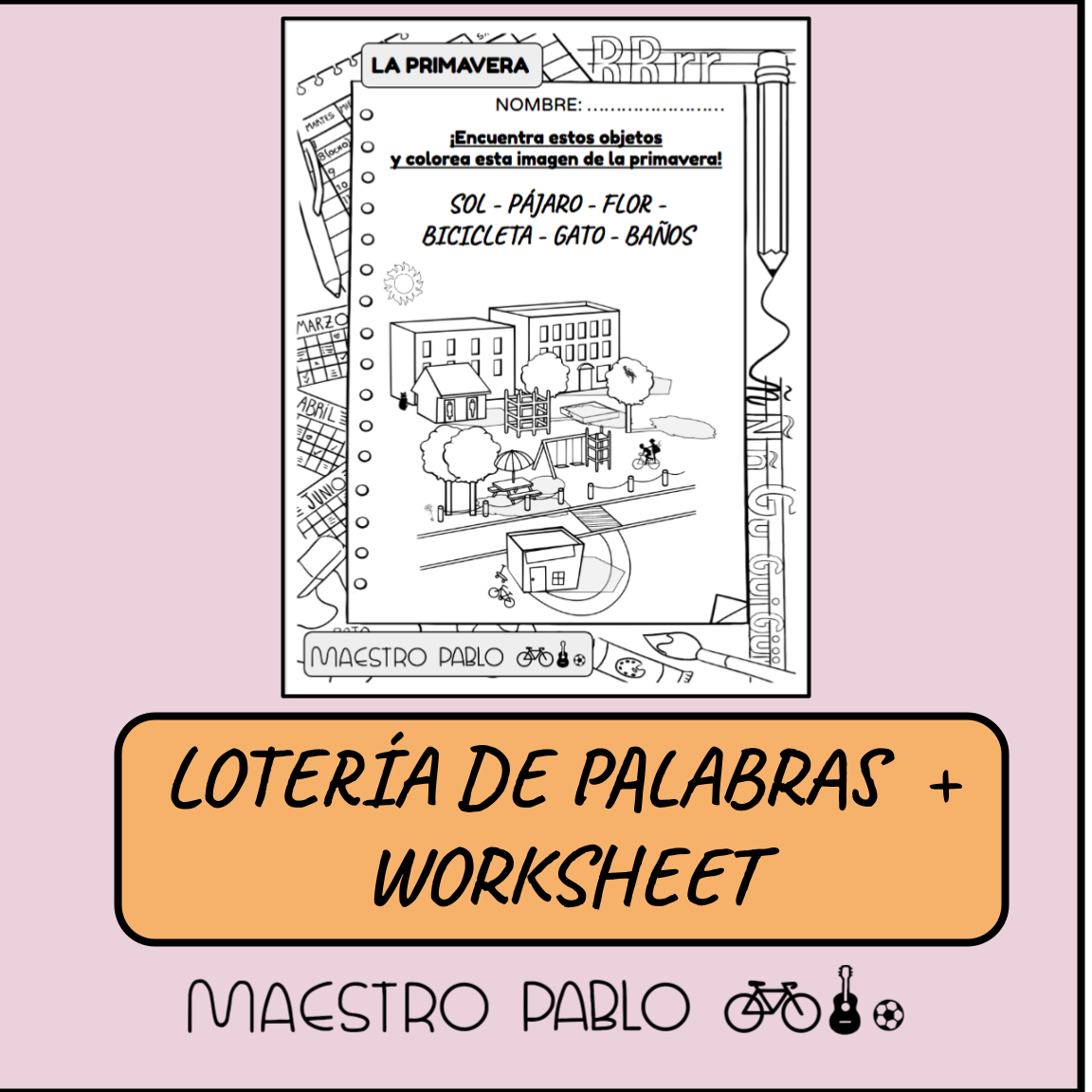 Lotería de palabras / La Primavera Bingo words game plus Worksheet ...
