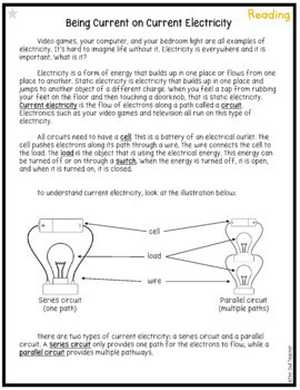 Current Electricity Electrical Currents Circuits Reading Passages Lab ...