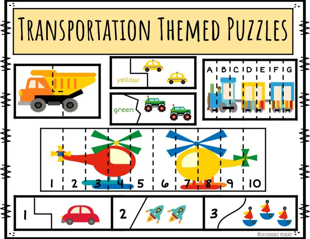 Transportation Themed Printable Puzzles Pack for PreK & Kindergarten ...
