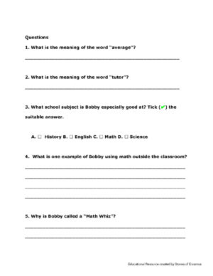 Bobby the Math Whiz Nonfiction Reading Comprehension Questions ...