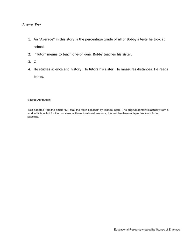Bobby the Math Whiz Nonfiction Reading Comprehension Questions ...