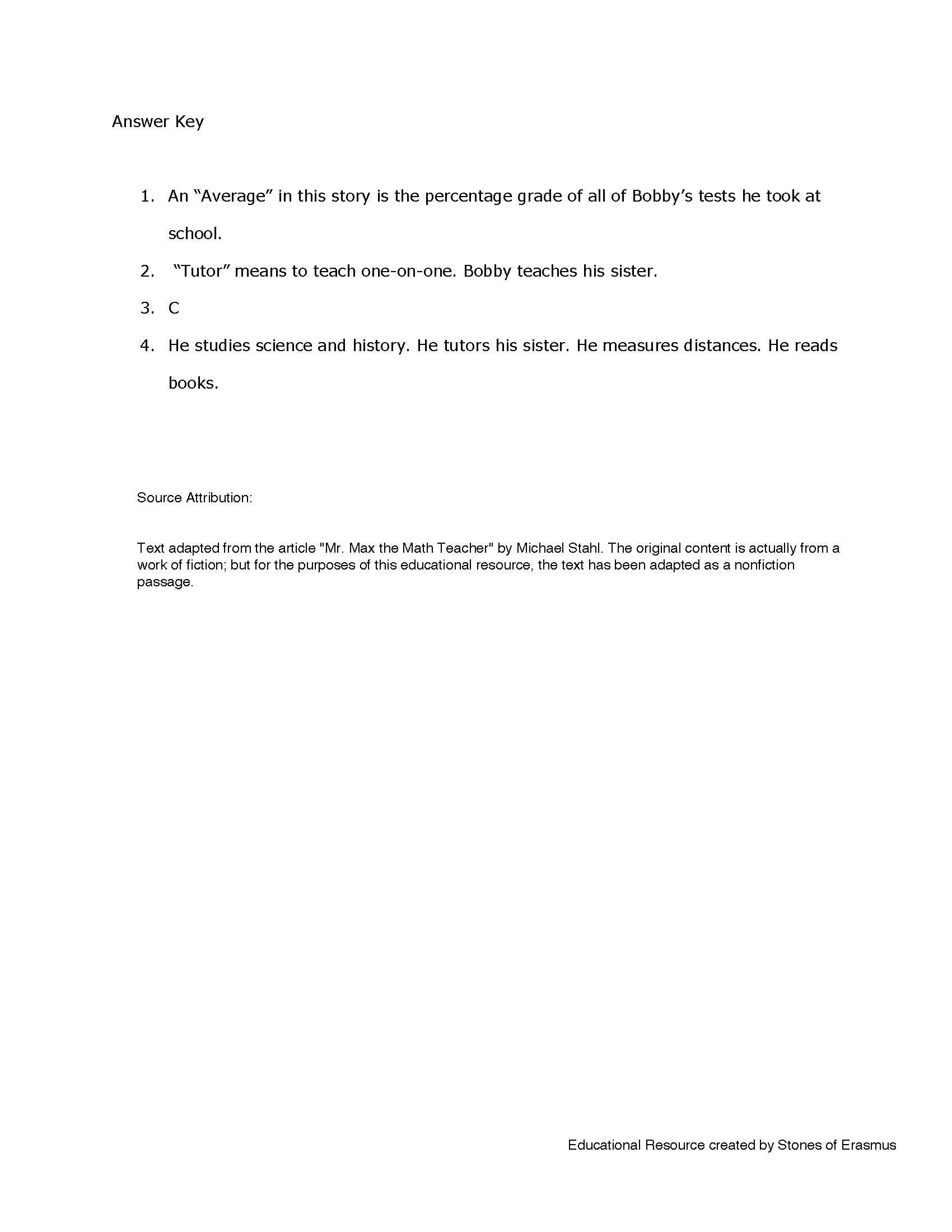 Bobby the Math Whiz Nonfiction Reading Comprehension Questions ...