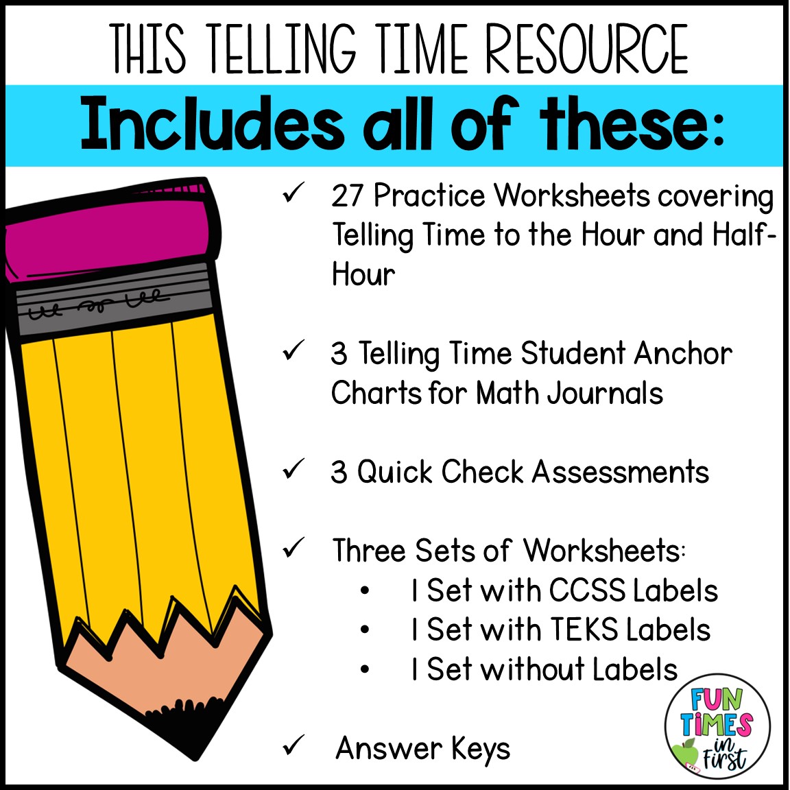 1st Grade Telling Time To The Hour And Half Hour NO PREP Printable