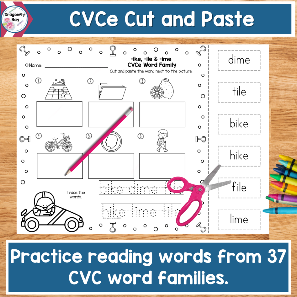 CVCe Blend to Read Cut and Paste Phonics Printable Worksheets | Made By ...