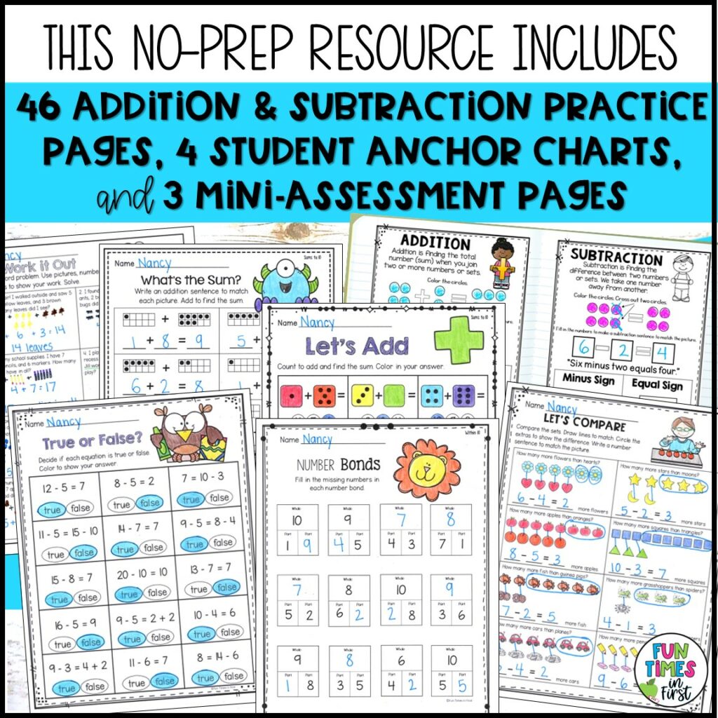 1st Grade Addition and Subtraction within 20 NO PREP Printable ...