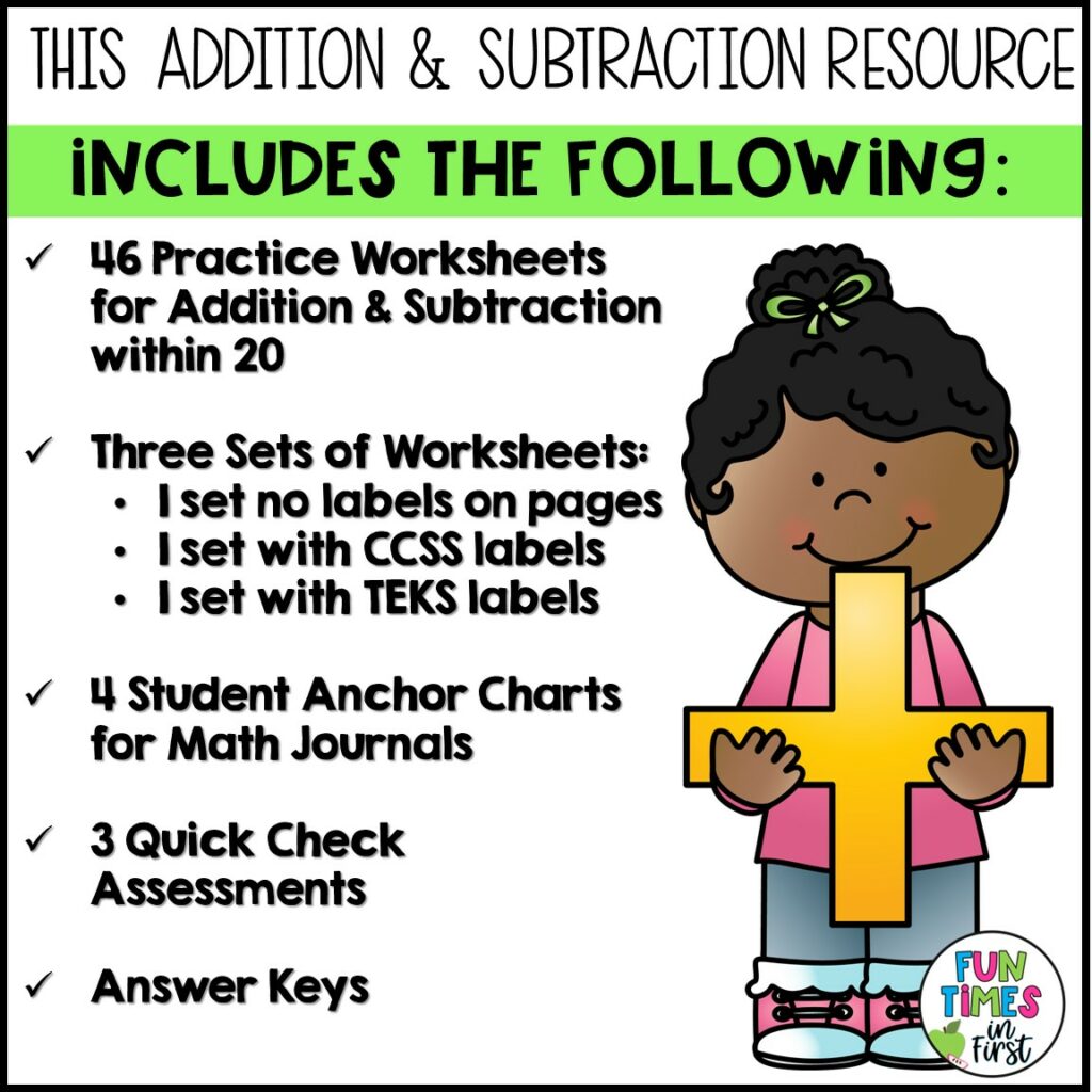 1st Grade Addition and Subtraction within 20 NO PREP Printable ...