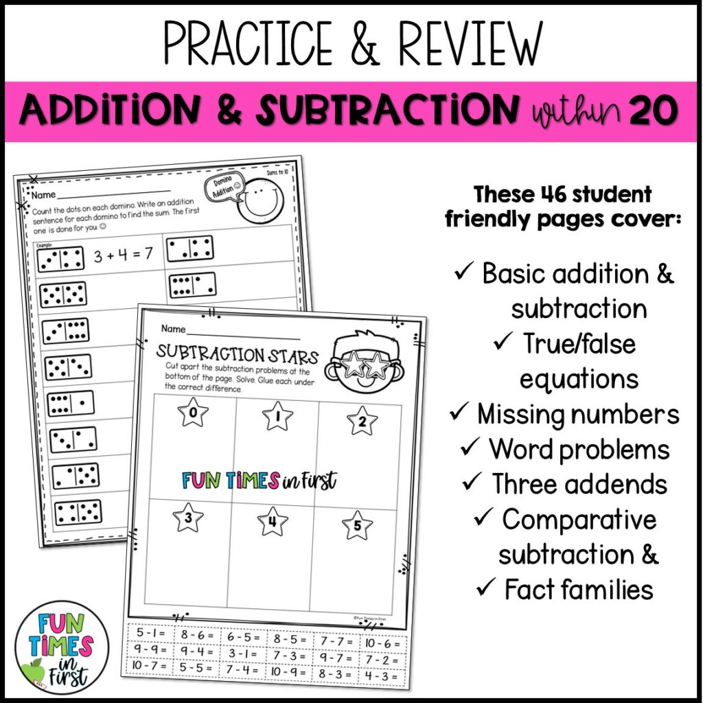 1st Grade Addition and Subtraction within 20 NO PREP Printable ...