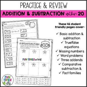 1st Grade Addition and Subtraction within 20 NO PREP Printable ...
