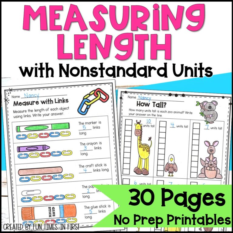 Measuring Length with Nonstandard Units NO PREP Printables 1st Grade ...