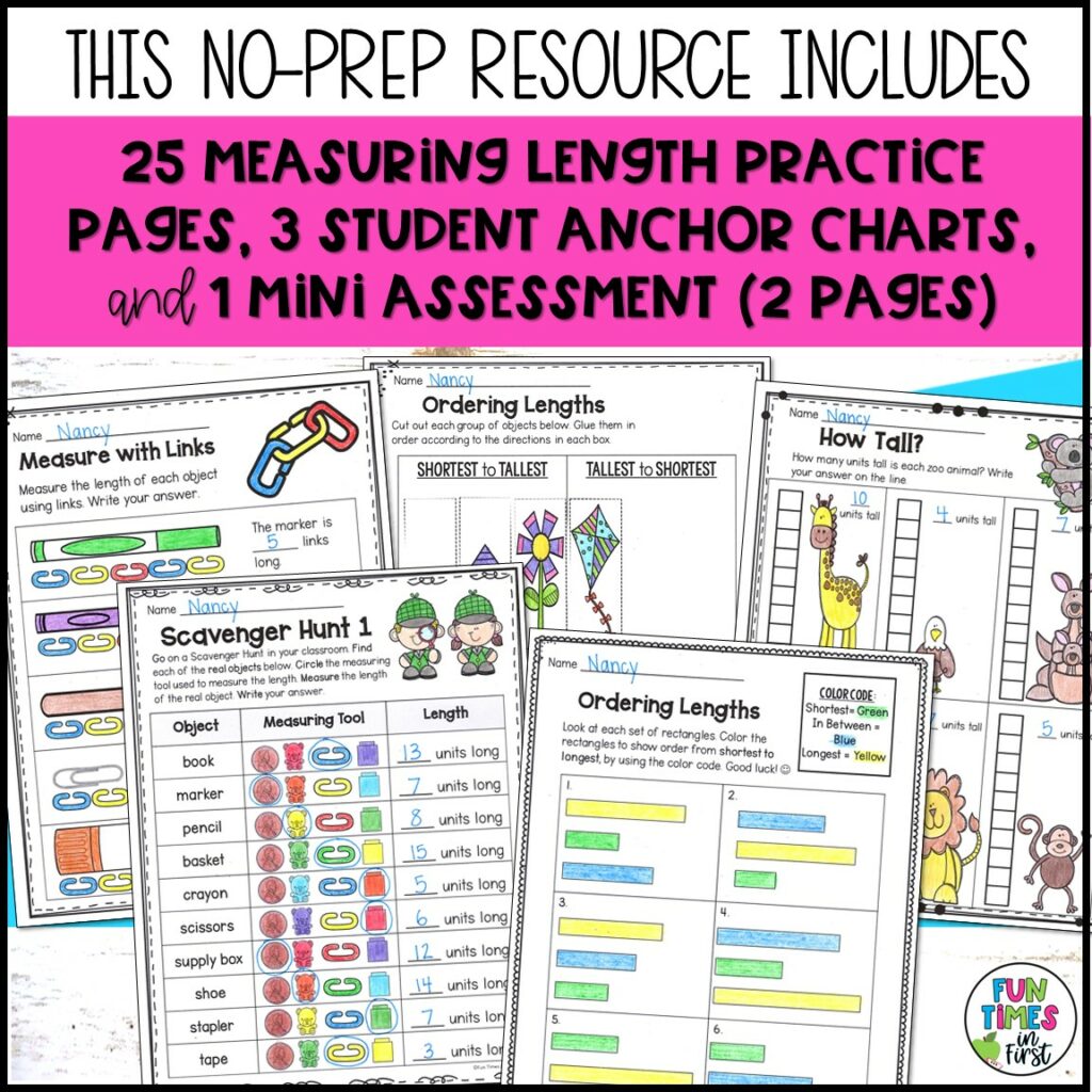 Measuring Length with Nonstandard Units NO PREP Printables 1st Grade ...