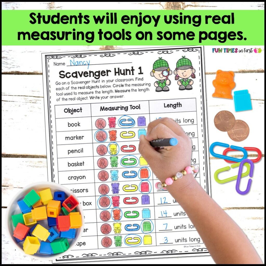 Measuring Length with Nonstandard Units NO PREP Printables 1st Grade ...