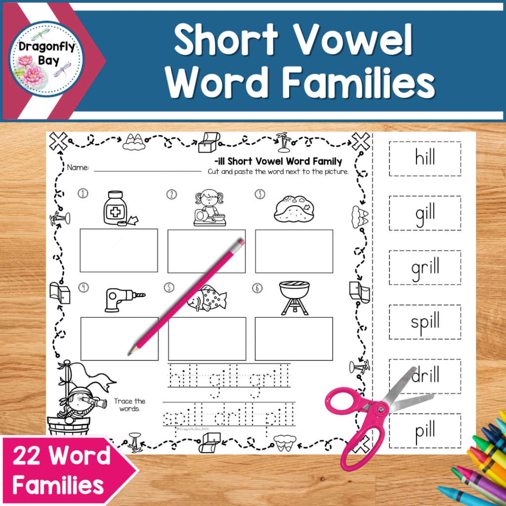 Short Vowel Word Families Blend Cut and Paste Phonics Printable ...