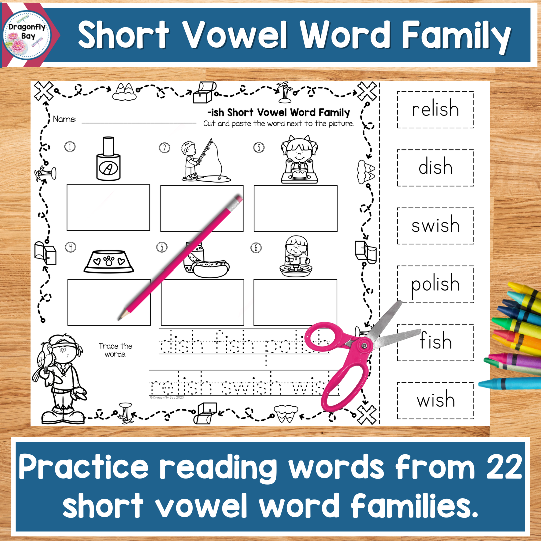 Short Vowel Word Families Blend Cut and Paste Phonics Printable ...