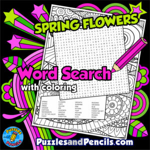Spring Flowers Word Search Puzzle with Coloring | Spring Wordsearch ...