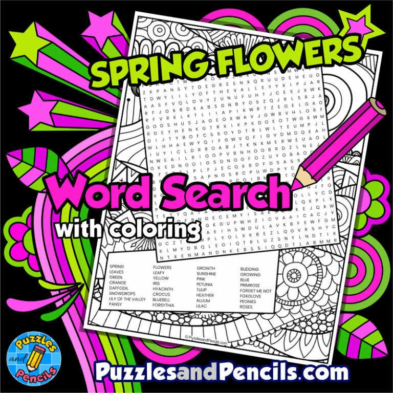 Spring Flowers Word Search Puzzle with Coloring | Spring Wordsearch ...