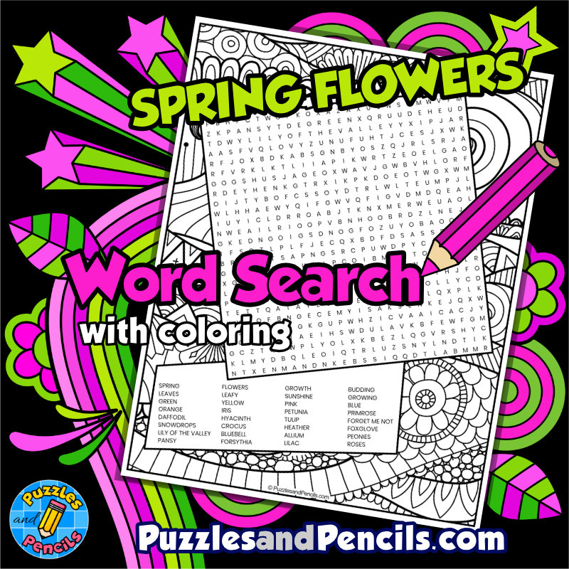 Spring Flowers Word Search Puzzle with Coloring | Spring Wordsearch ...
