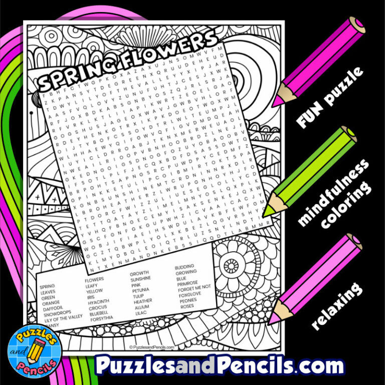 Spring Flowers Word Search Puzzle with Coloring | Spring Wordsearch ...