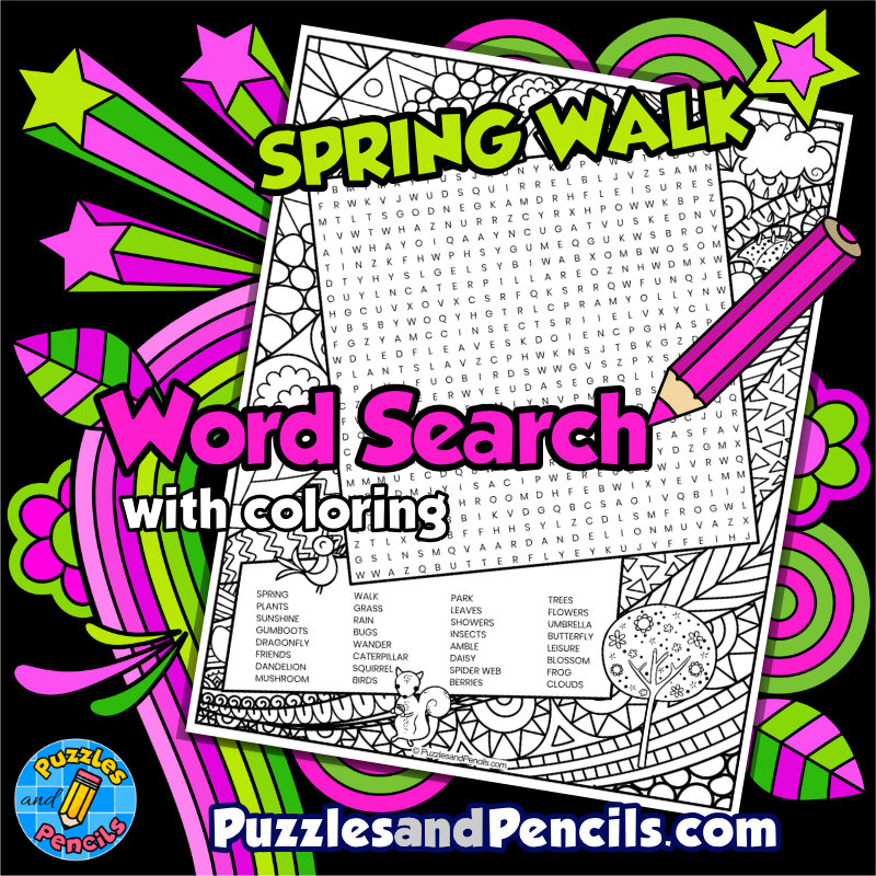 Spring Walk Word Search Puzzle with Coloring | Spring Wordsearch | Made ...