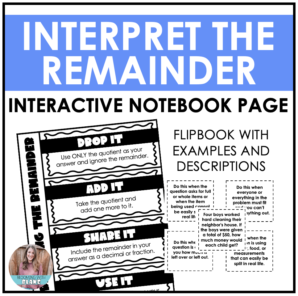 Interpreting Remainders Math Notebook Interactive Chart | 4th Grade ...