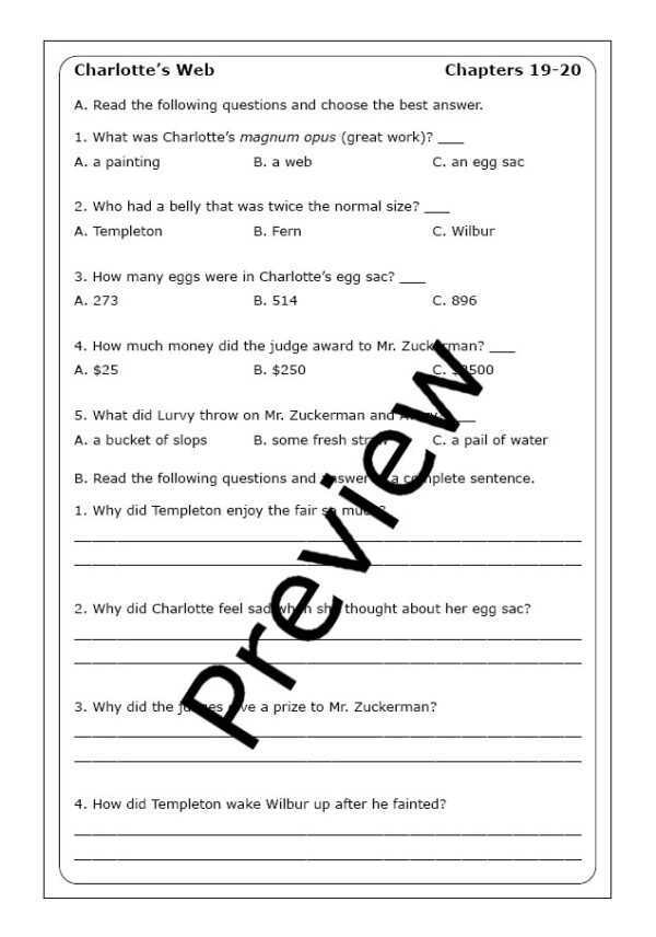E. B. White "Charlotte's Web" worksheets | Made By Teachers