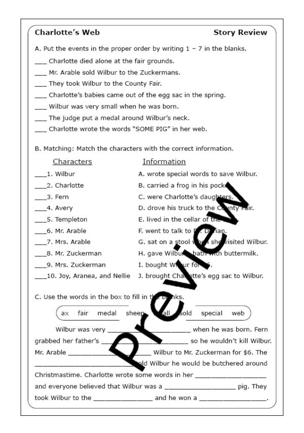 E. B. White "Charlotte's Web" worksheets | Made By Teachers