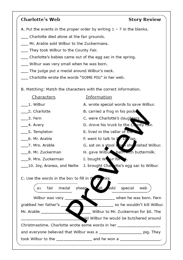 E. B. White "Charlotte's Web" worksheets | Made By Teachers