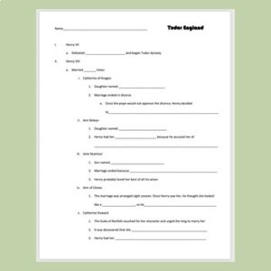 The Tudor Monarchy (Student Outline for Notes) | Made By Teachers