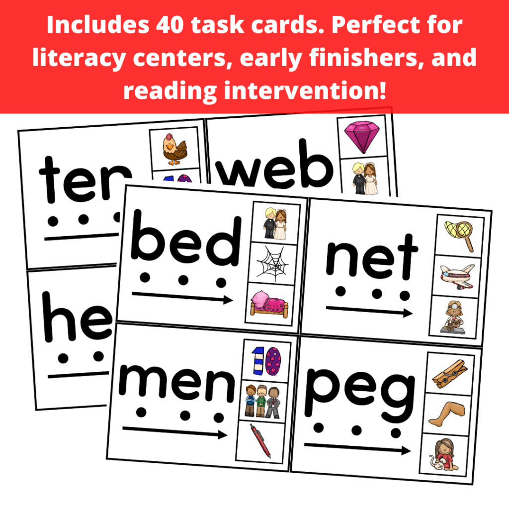 Blending CVC Words Task Cards for Literacy Centers - Blend & Clip ...