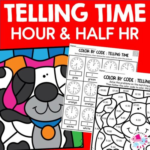 TELLING TIME TO THE HOUR AND HALF HOUR COLOR BY NUMBER - DOG | Made By ...