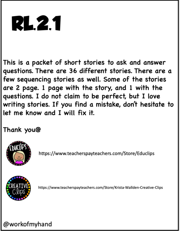 R.L.2.1 Asking and Answering Questions - Made By Teachers