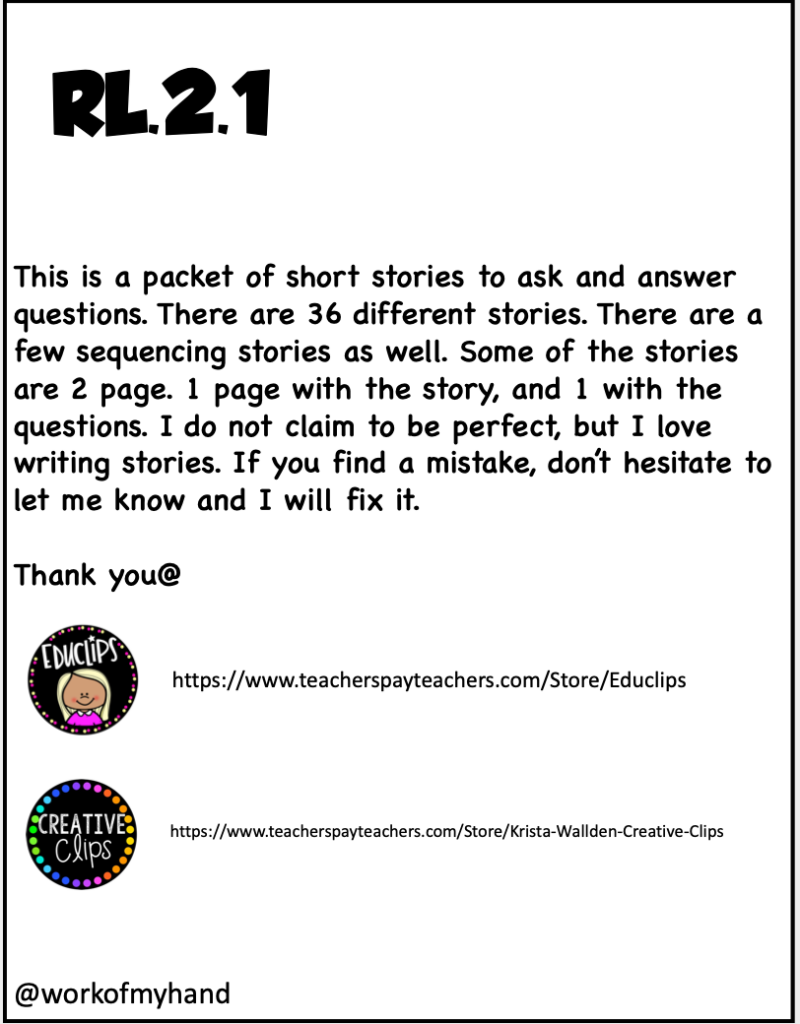 R.L.2.1 Asking and Answering Questions | Made By Teachers
