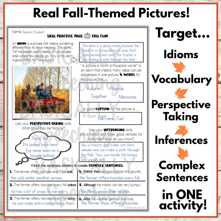 Activity for Mixed Speech Therapy Groups Multiple Skill Pages FALL ...