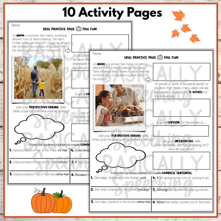 Activity for Mixed Speech Therapy Groups Multiple Skill Pages FALL ...
