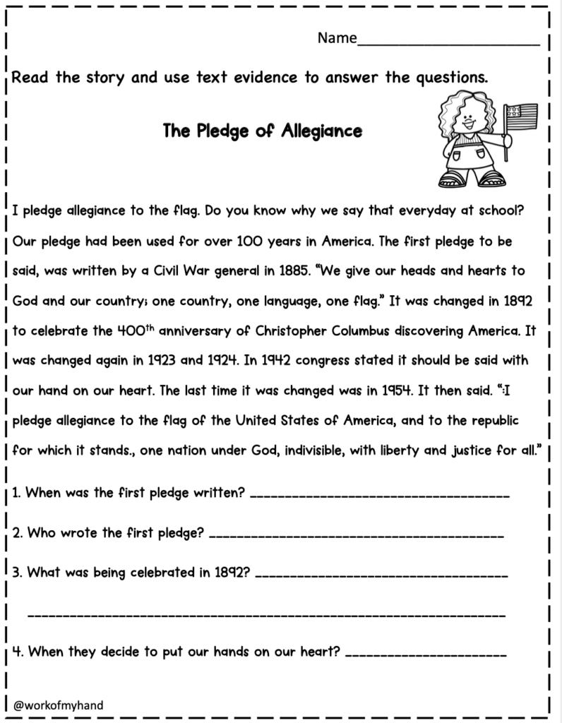 R.I.2.1 Asking and Answering Questions Informational | Made By Teachers