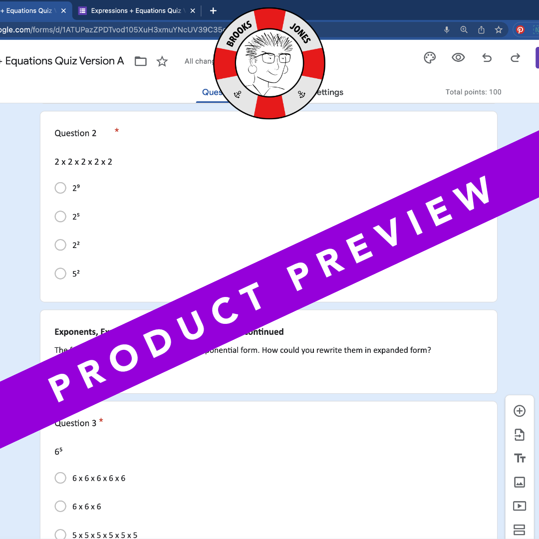 Expressions & Equations Quiz for 6th Grade: TWO Self-Grading Versions ...