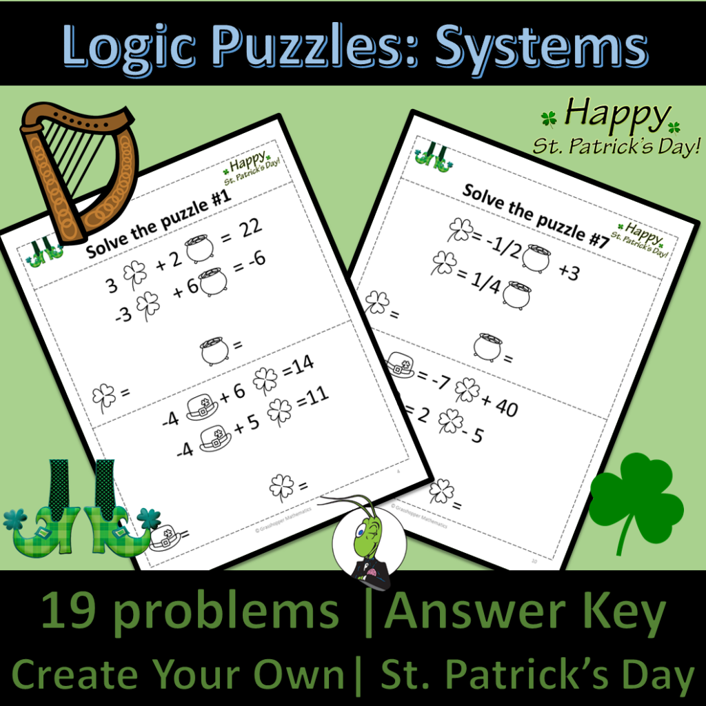St Patrick s Day Systems Of Equations Number Sense Logic Puzzles