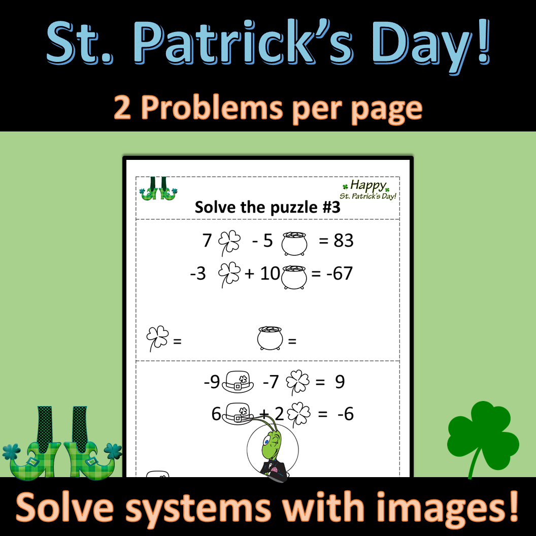 St. Patrick's Day Systems of Equations | Number Sense Logic Puzzles ...