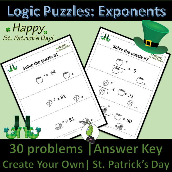St. Patrick's Day Properties of Exponents | Logic Puzzles | Algebra 1 ...
