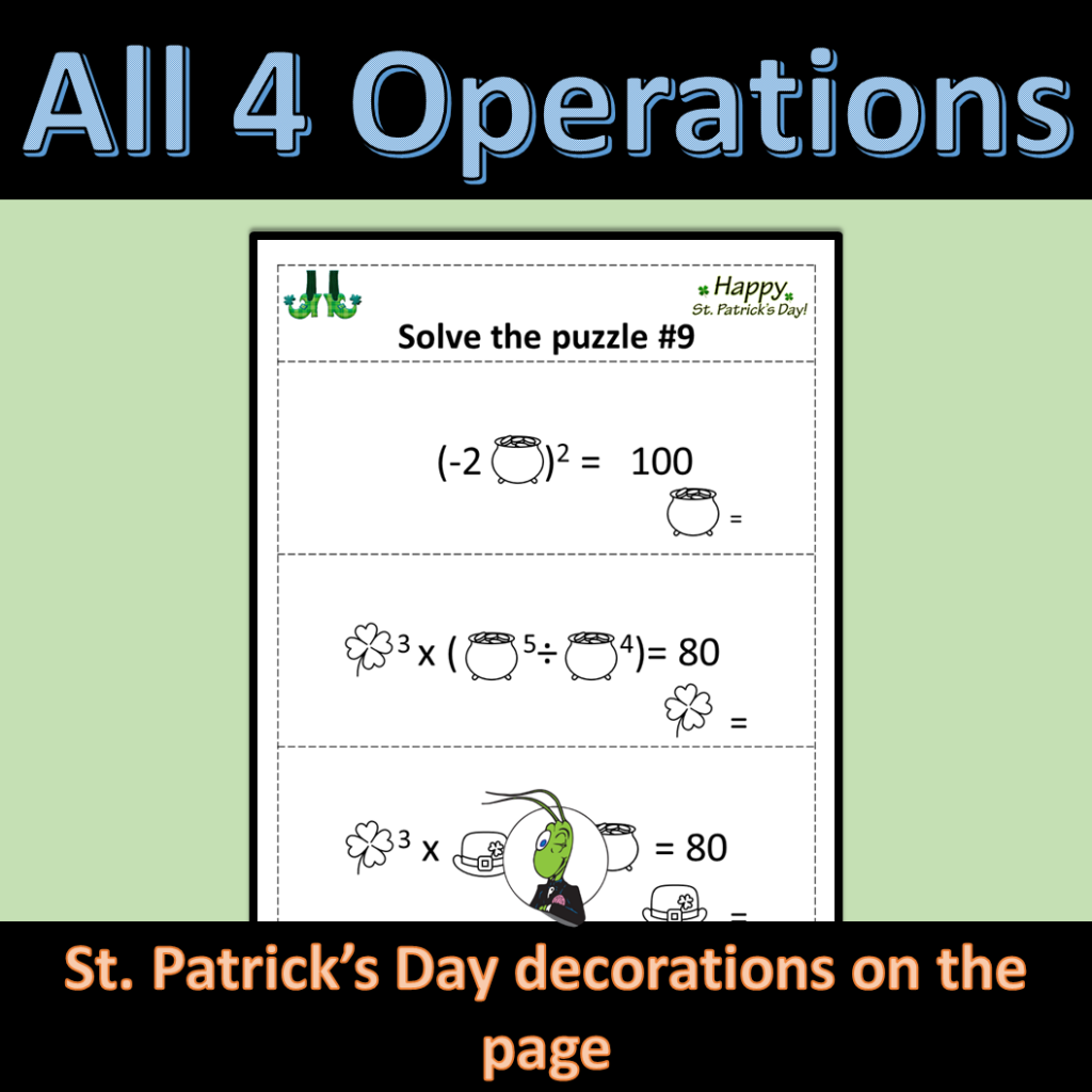 St. Patrick's Day Properties of Exponents | Logic Puzzles | Algebra 1 ...