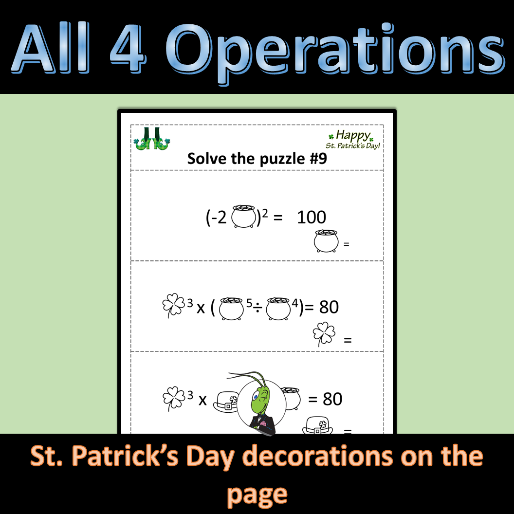 St. Patrick's Day Properties of Exponents | Logic Puzzles | Algebra 1 ...
