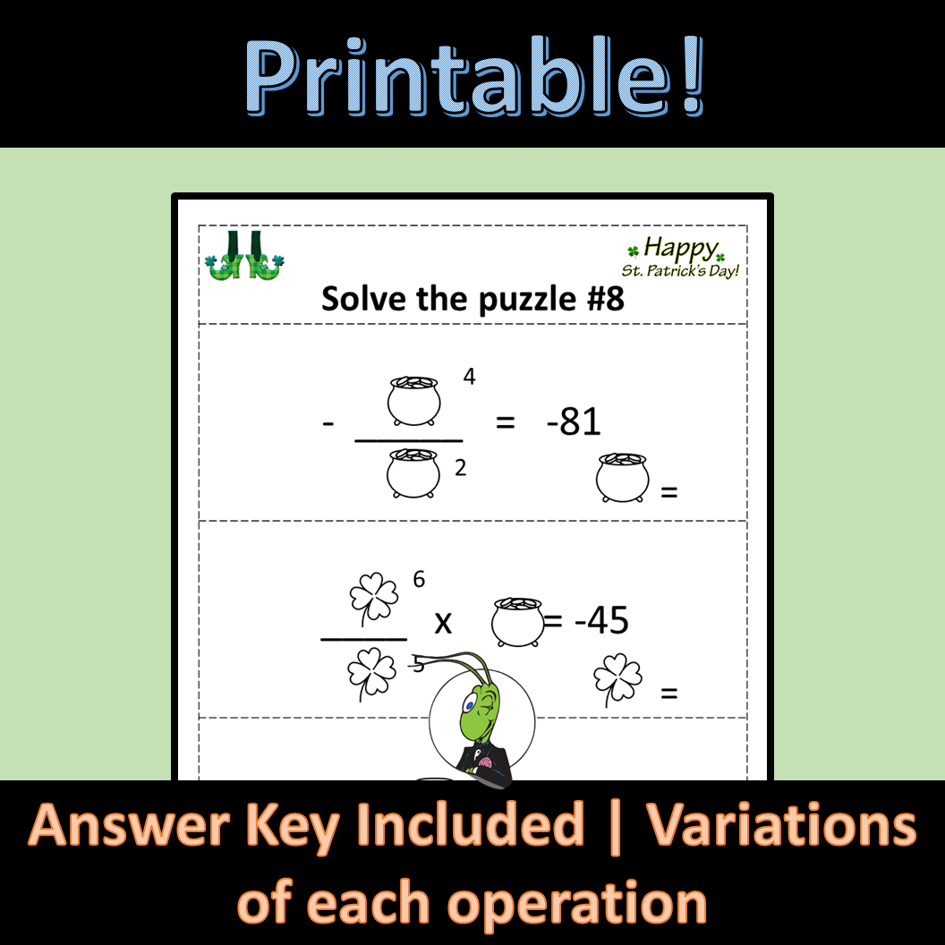 St. Patrick's Day Properties of Exponents | Logic Puzzles | Algebra 1 ...