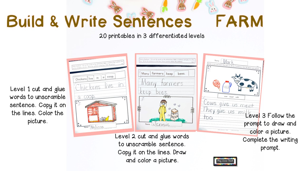 Sentence Writing | Farm Scrambled Sentences | Made By Teachers