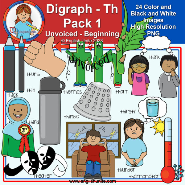 Clip Art - Digraph Th Pack 1 (Unvoiced - Beginning) | Made By Teachers