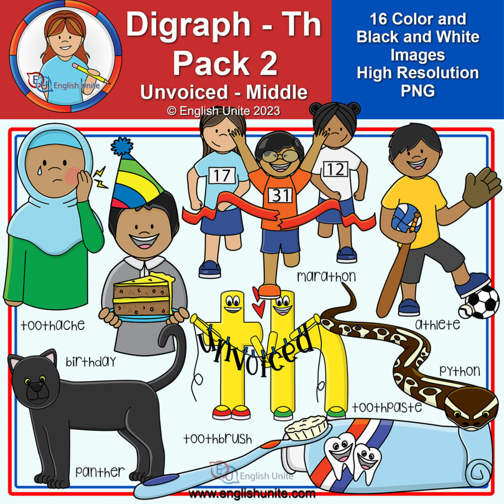 Clip Art - Digraph Th Pack 2 (Unvoiced - Middle) | Made By Teachers